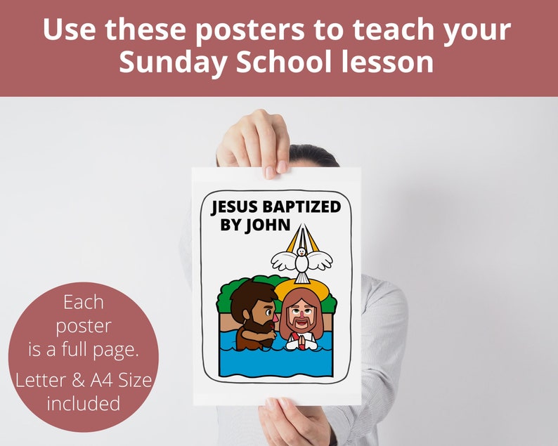 Jesus Baptism, John Baptist Jesus, Bible Story Poster, Jesus Baptized ...