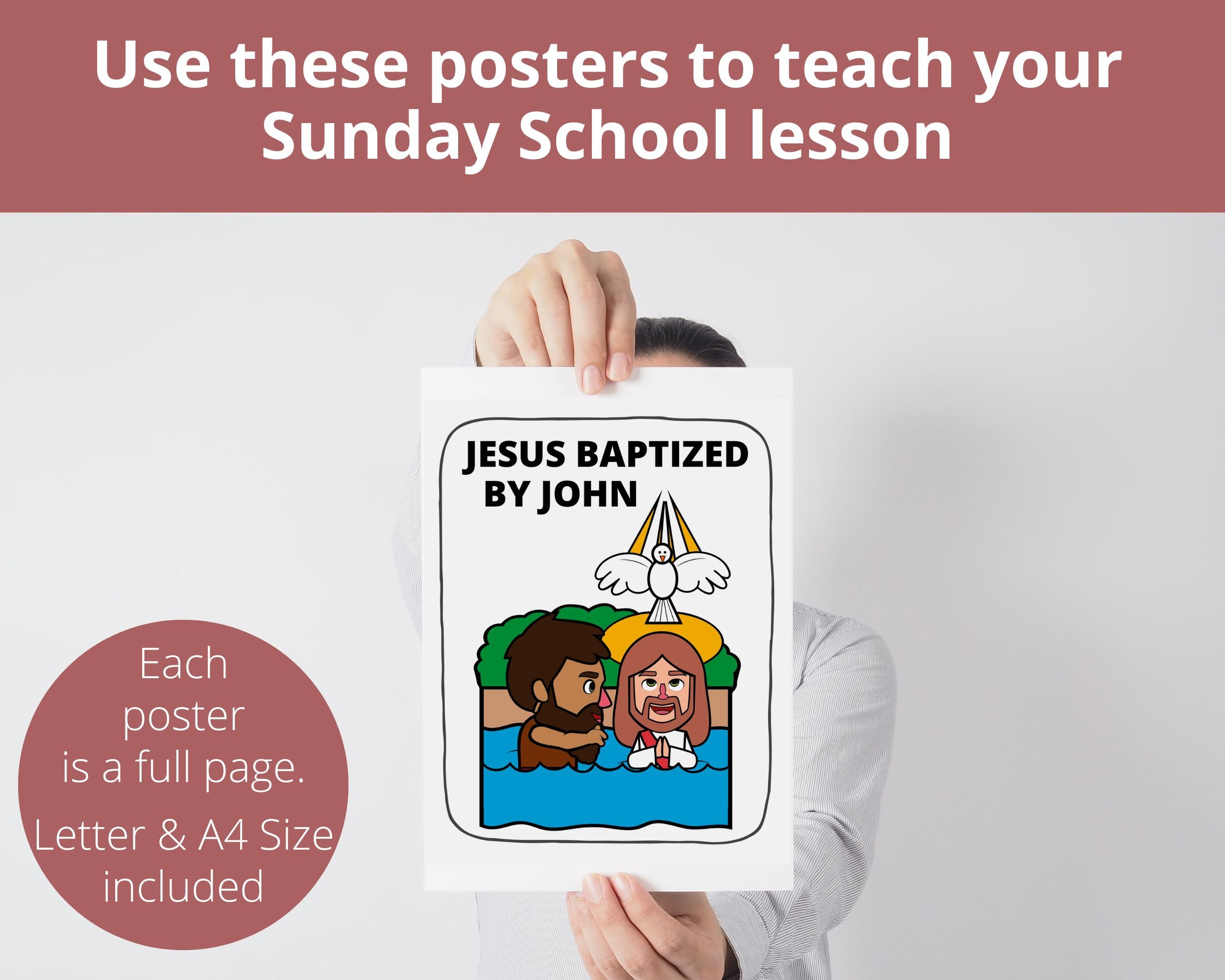 Jesus Baptism, John Baptist Jesus, Bible Story Poster, Jesus Baptized ...