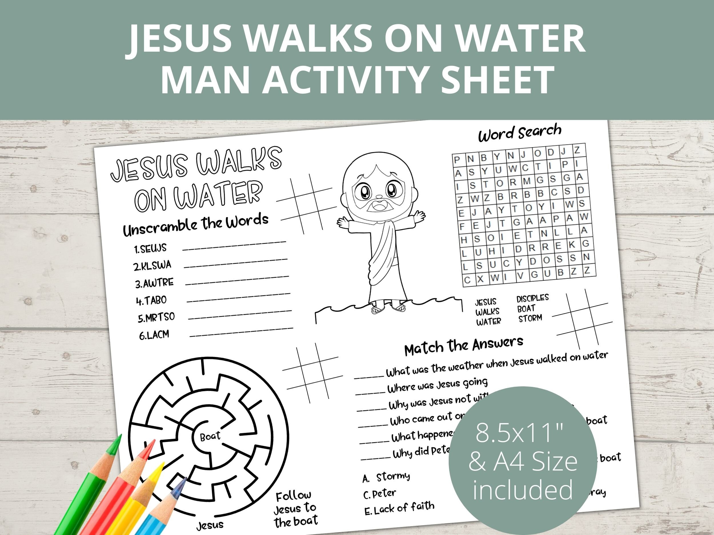 Jesus Walks on Water, Bible Activity Mat, Bible Activity for Kids ...