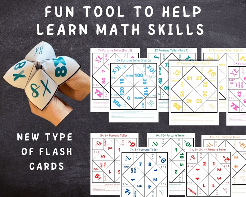Math Flash Cards Math Fortune Teller Times Table - Etsy