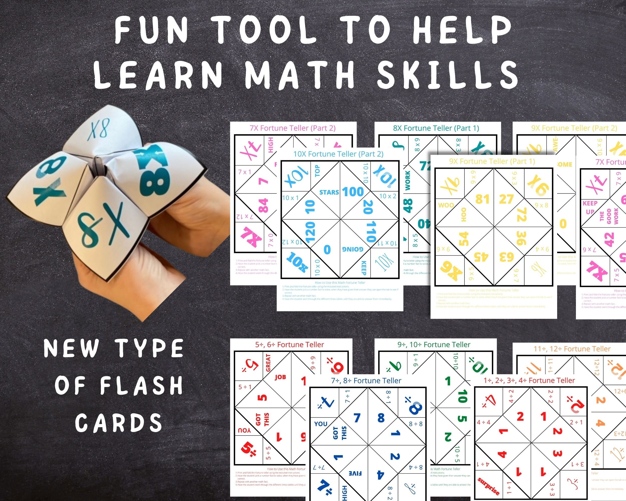 Math Flash Cards Math Fortune Teller Times Table - Etsy