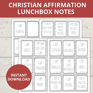 Christian Affirmations for Kids, Lunchbox Notes, Scripture Lunch Notes ...