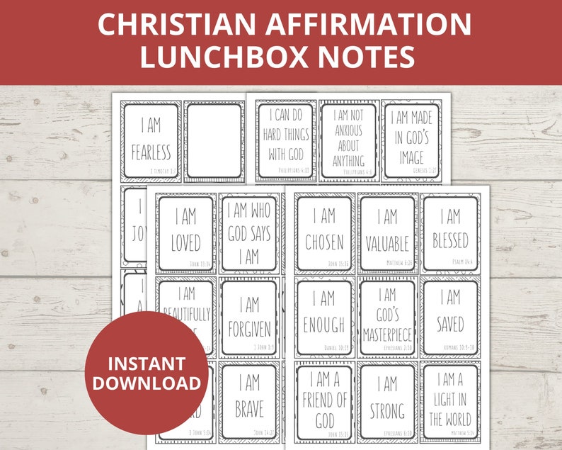 Christian Affirmations for Kids, Lunchbox Notes, Scripture Lunch Notes ...