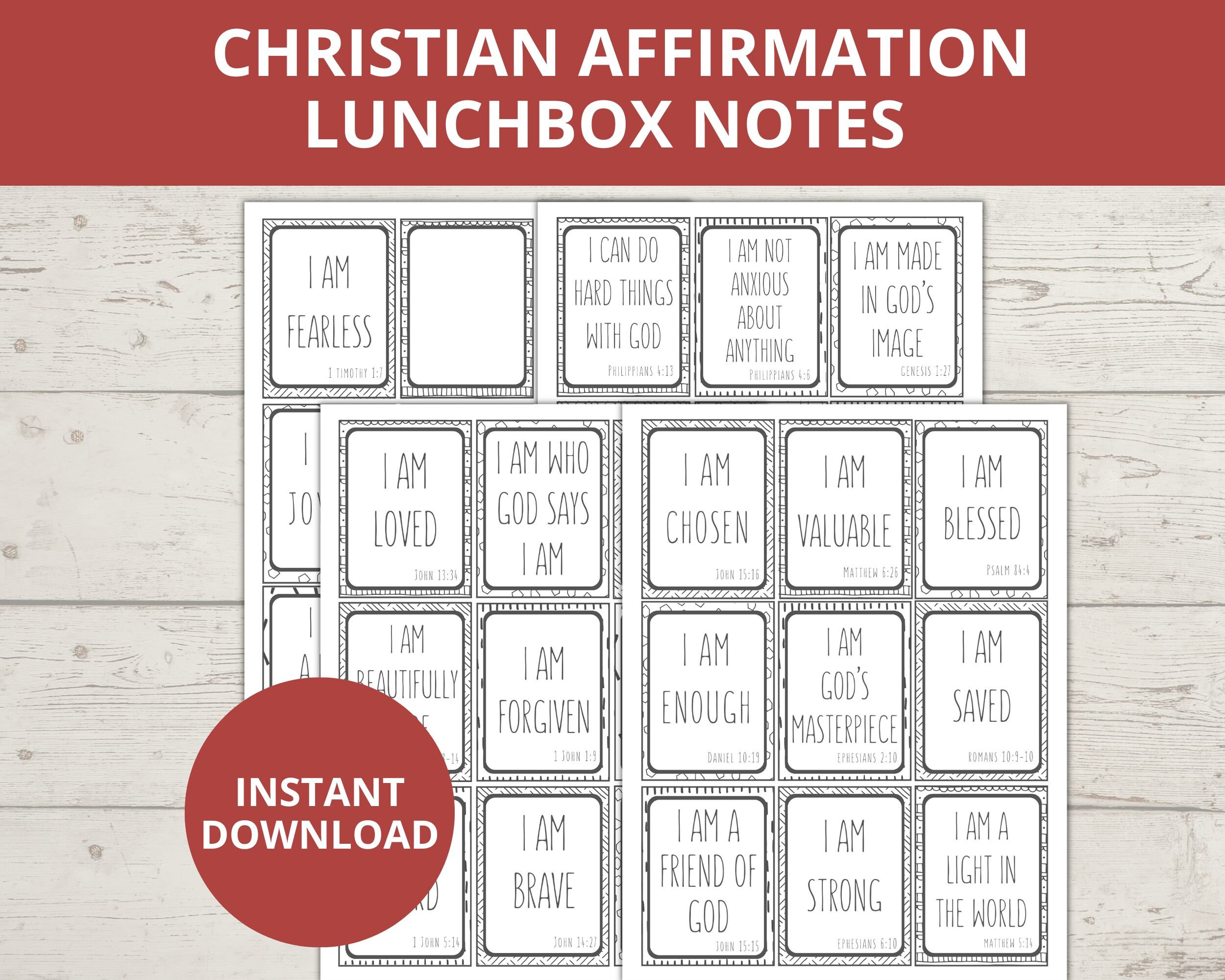 Christian Affirmations for Kids, Lunchbox Notes, Scripture Lunch Notes ...