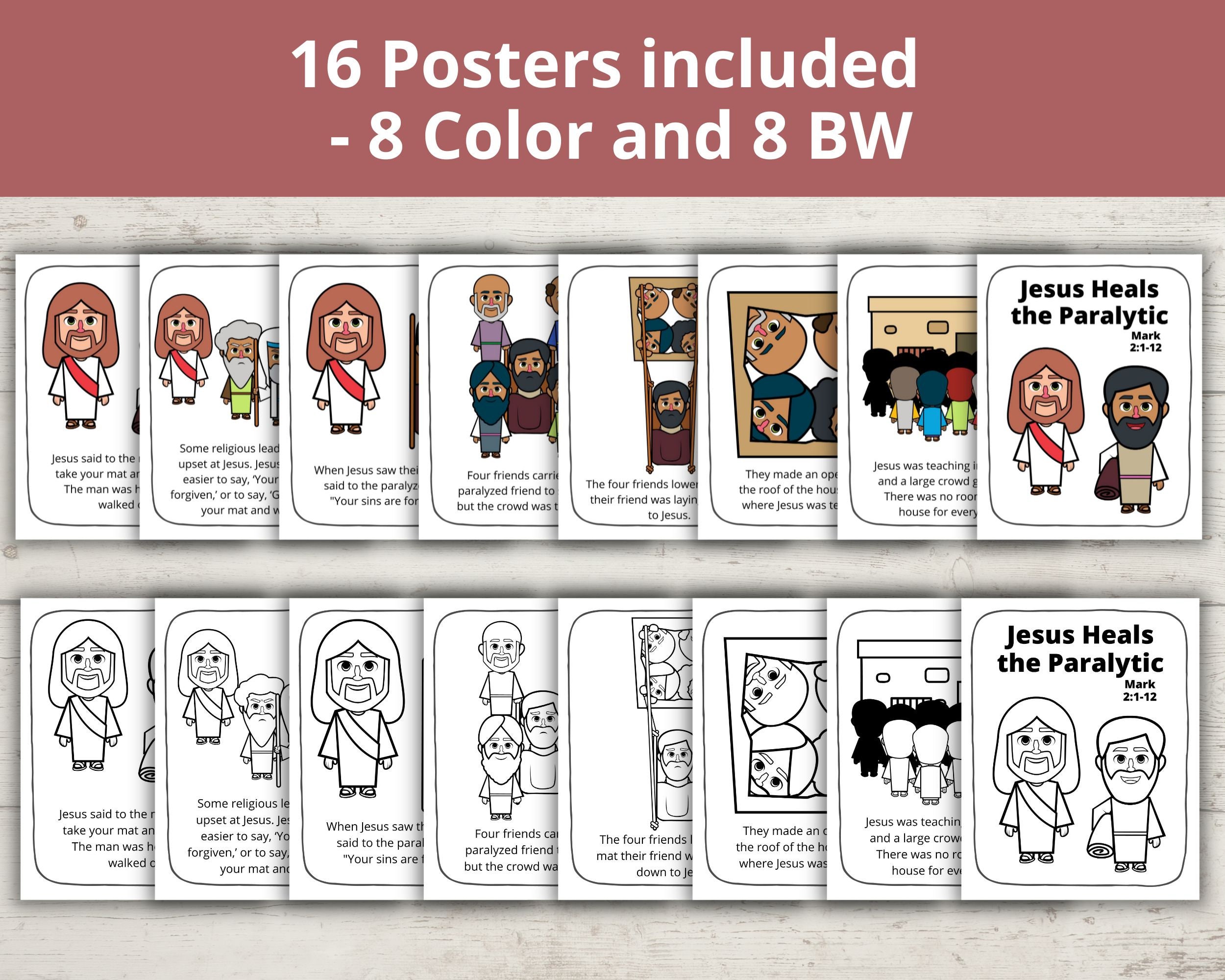 Jesus Heals Paralytic, Jesus Heals Paralyzed Man, Bible Story Poster ...