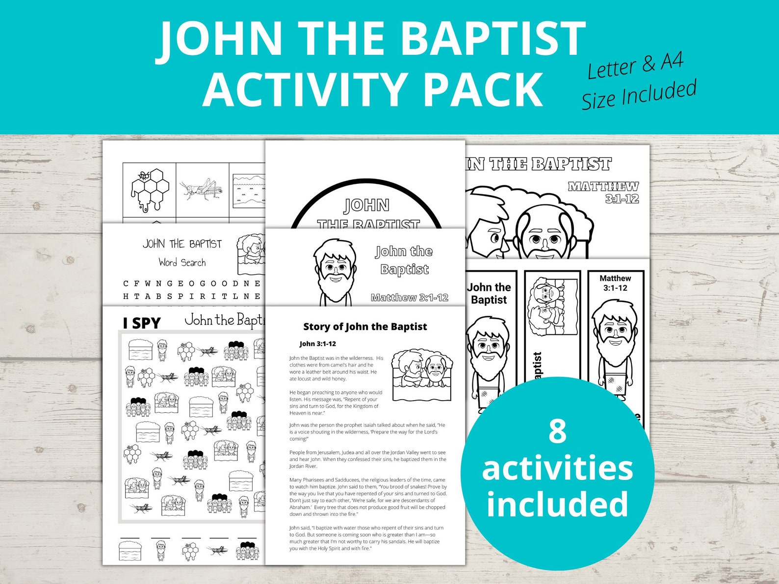 John the Baptist Craft, I Spy, Word Search, Bible Story for Kids ...