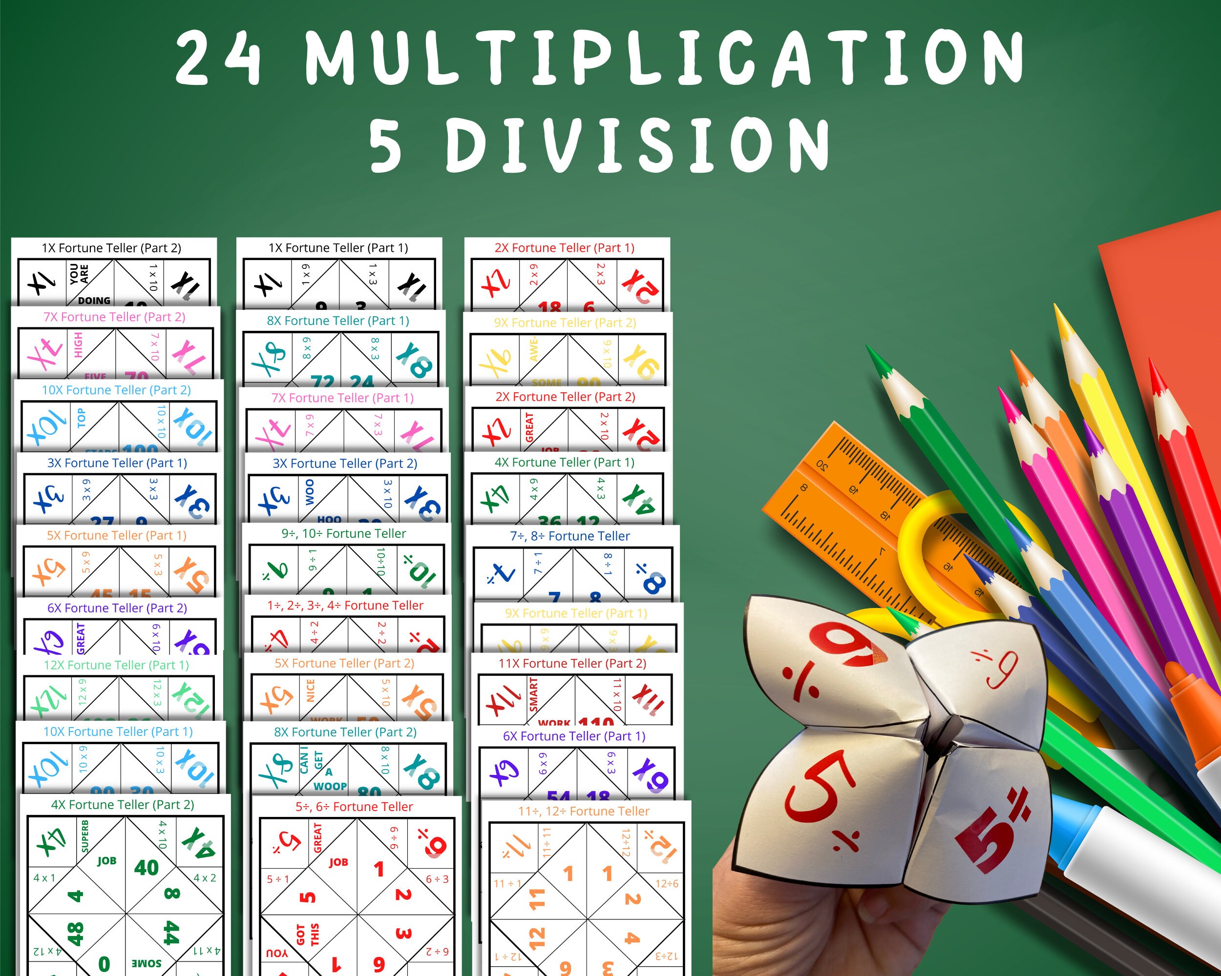 Math Flash Cards, Math Fortune Teller, Times Table, Multiplication ...