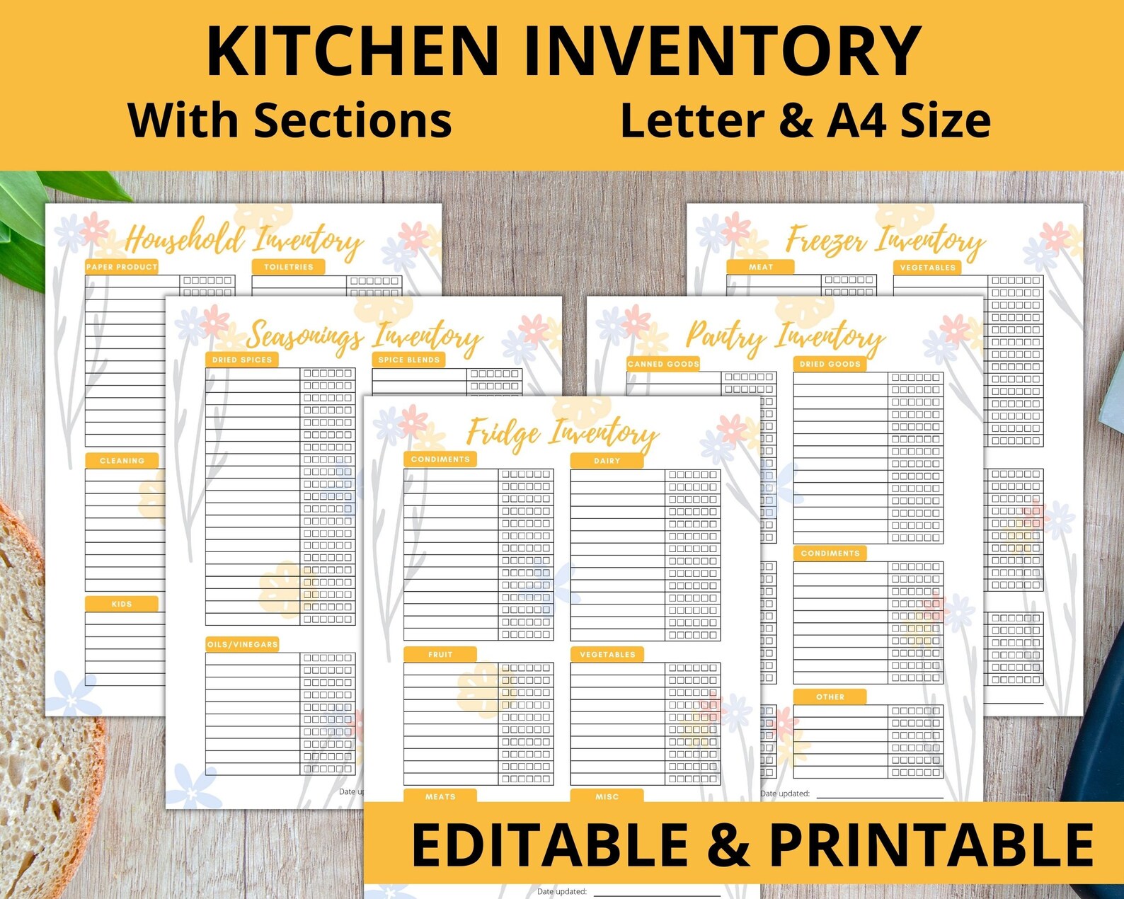 Inventory Tracker, Kitchen Inventory Editable, Freezer Inventory ...