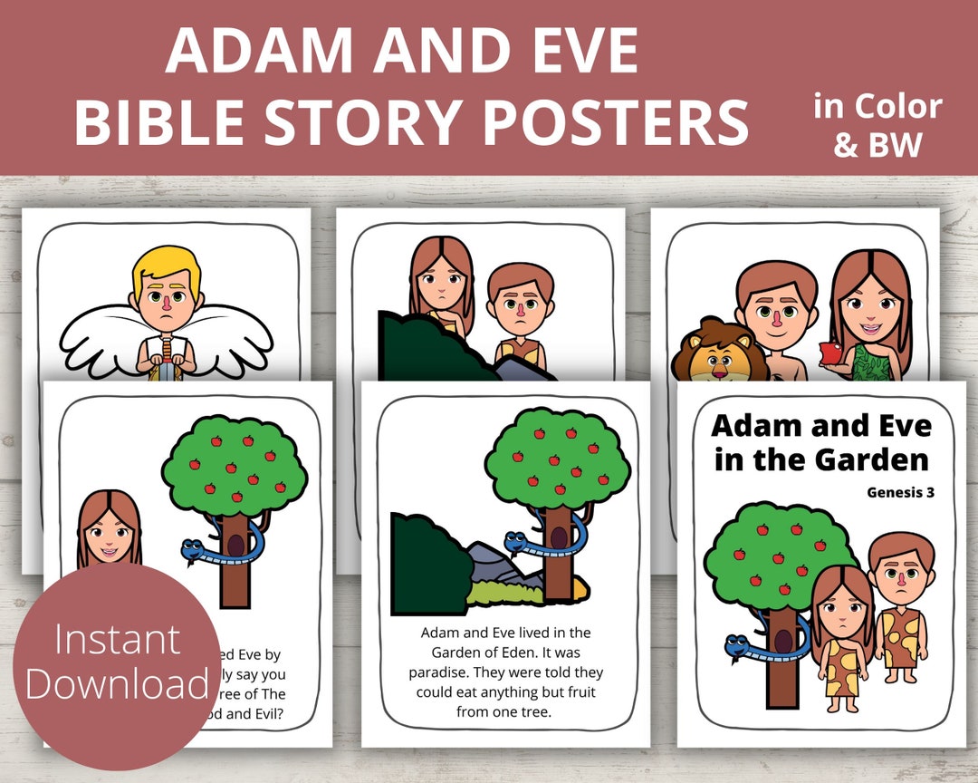 Adam and Eve Posters Bible Coloring Pages for Kids Bible - Etsy