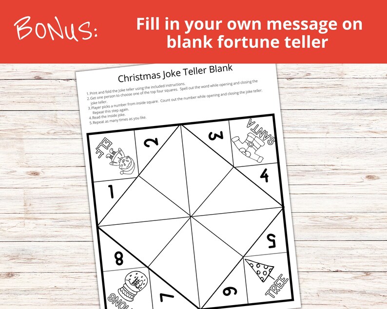 Christmas Joke Card, Christmas Joke Tellers, Fortune Teller, Cootie ...
