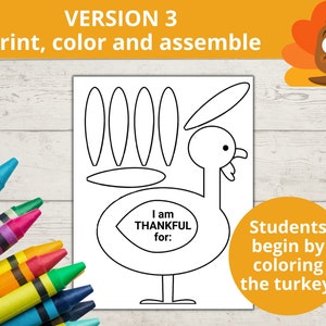 Gratitude Turkey Craft, I Am Thankful for Activity, Kindergarten Craft ...