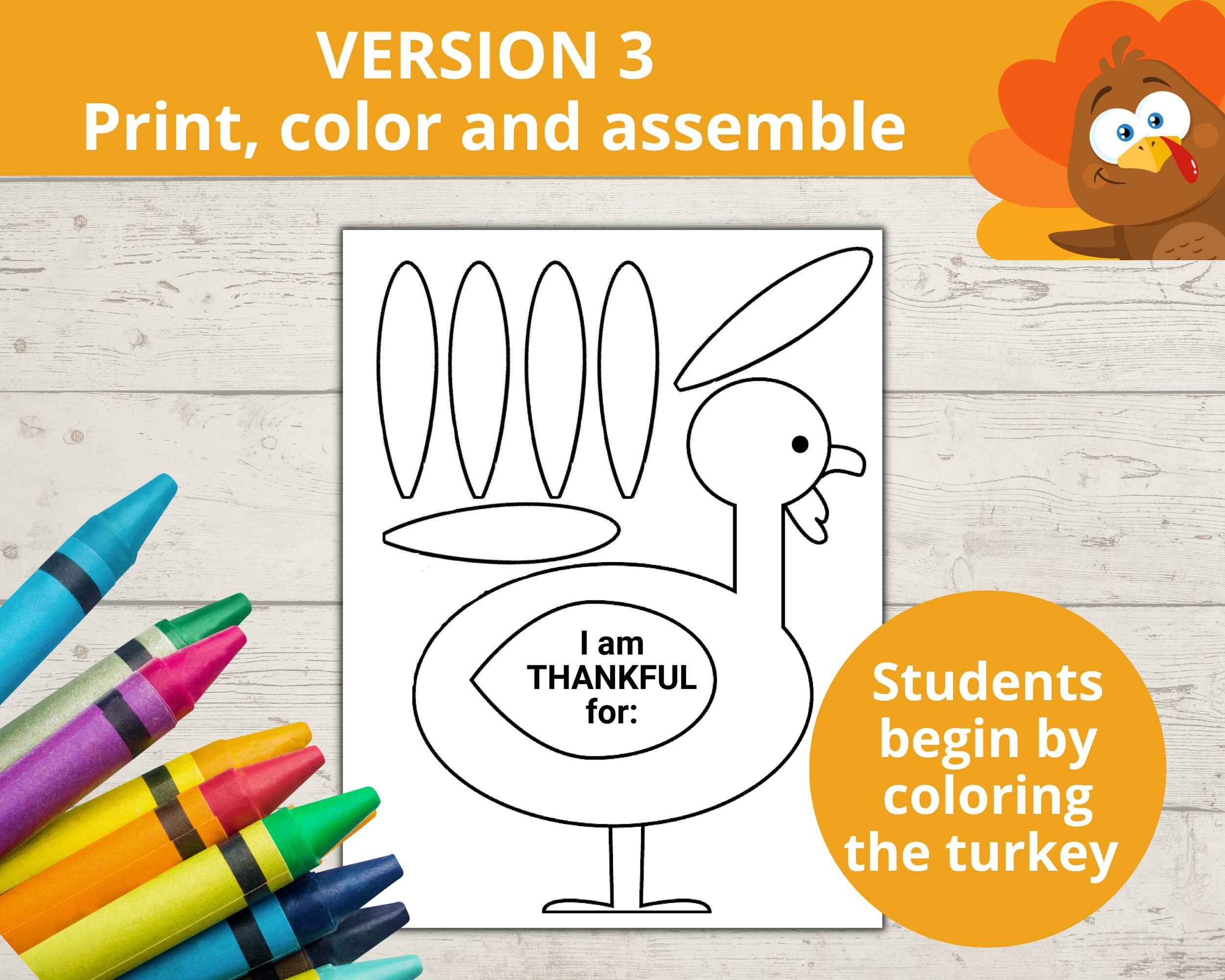 Gratitude Turkey Craft, I Am Thankful for Activity, Kindergarten Craft ...