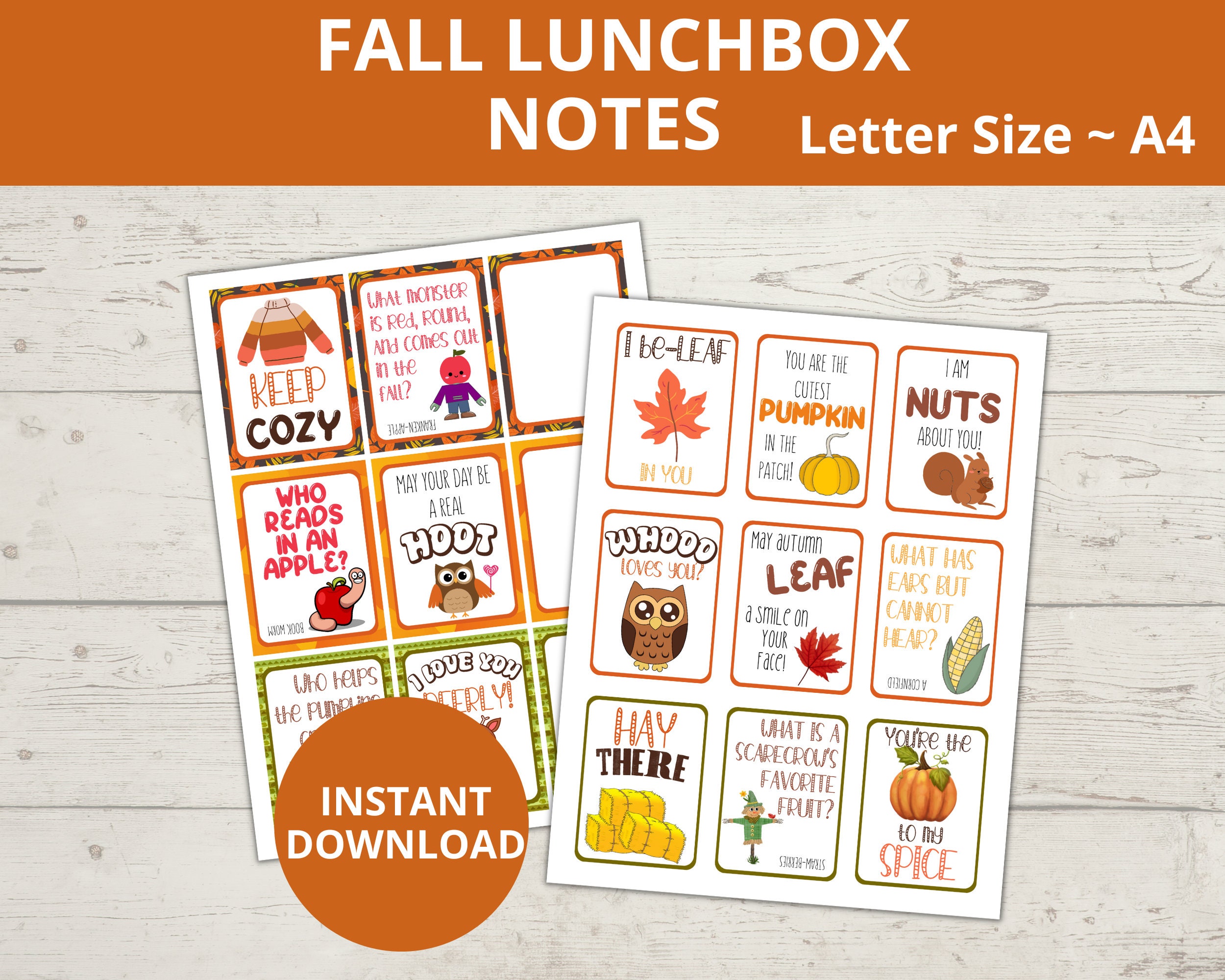 Fall Lunchbox Notes, Lunchbox Notes for Kids, Autumn Notes, Positive ...