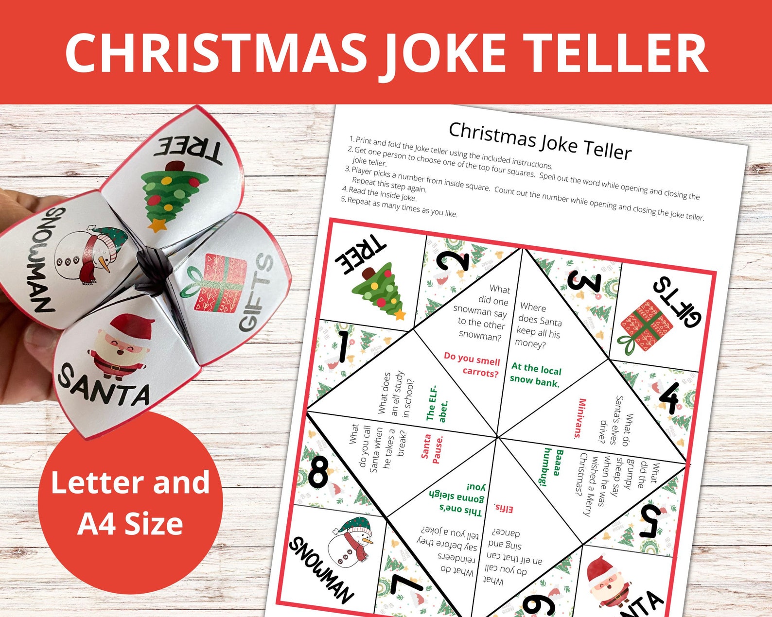 Christmas Joke Teller Fortune Teller Cootie Catcher - Etsy