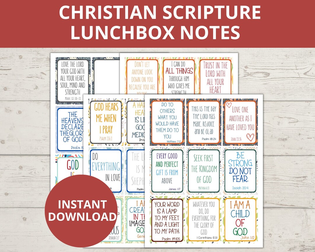 Christian Lunchbox Notes, Scripture Lunch Notes, Positive Affirmations ...