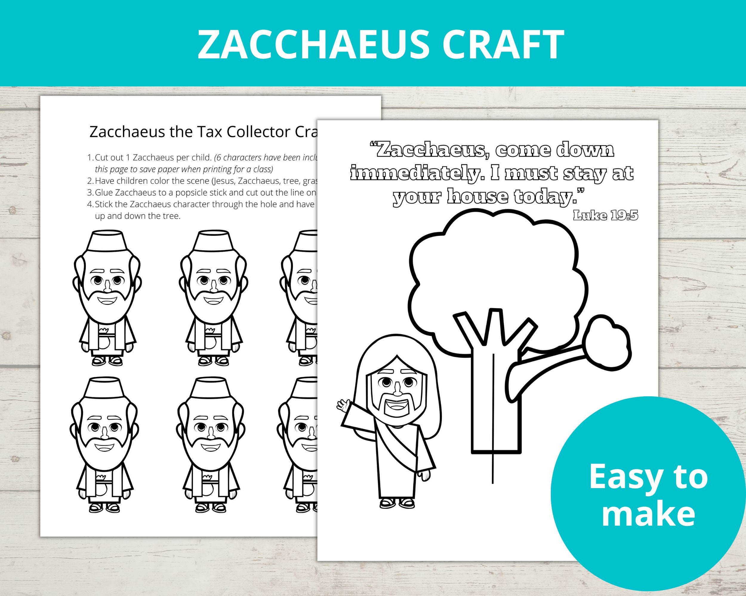 Zacchaeus Printable, Zacchaeus the Tax Collector, Bible Story Crafts ...