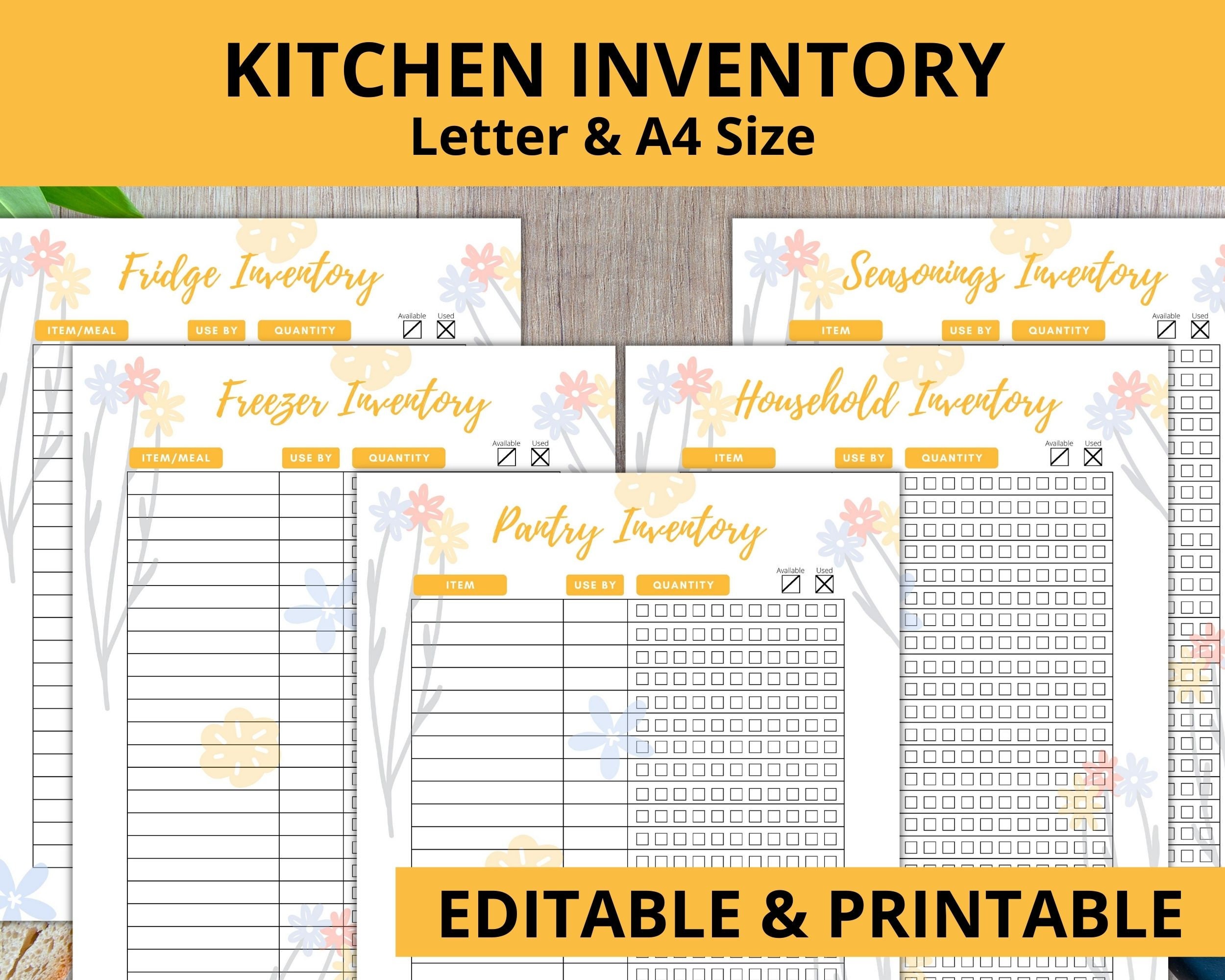 Kitchen Inventory Tracker, Kitchen Organization, Household Inventory ...