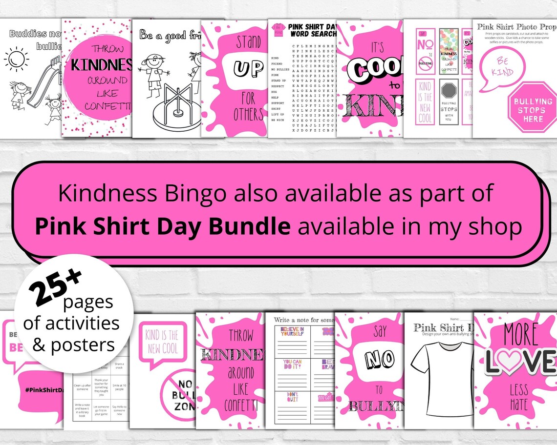 Pink Shirt Day Activities Kindness Bingo Pink Shirt Bingo | Etsy