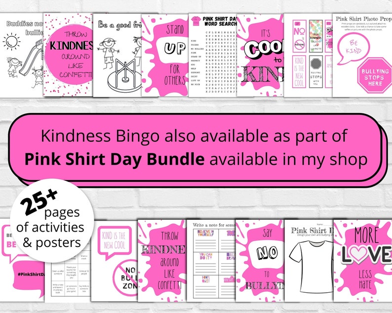 Pink Shirt Day Activities, Kindness Bingo, Pink Shirt Bingo, Anti ...