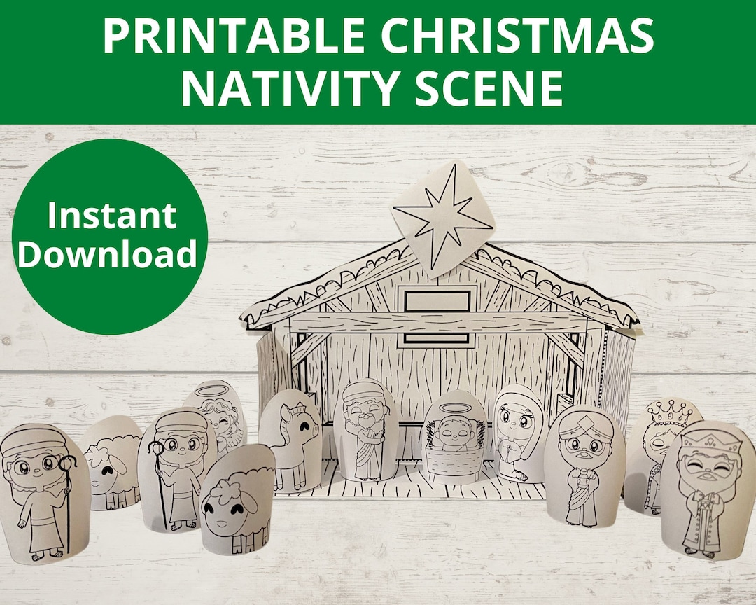 Christmas Nativity Scene Cut Outs, Printable Nativity Craft, Nativity ...
