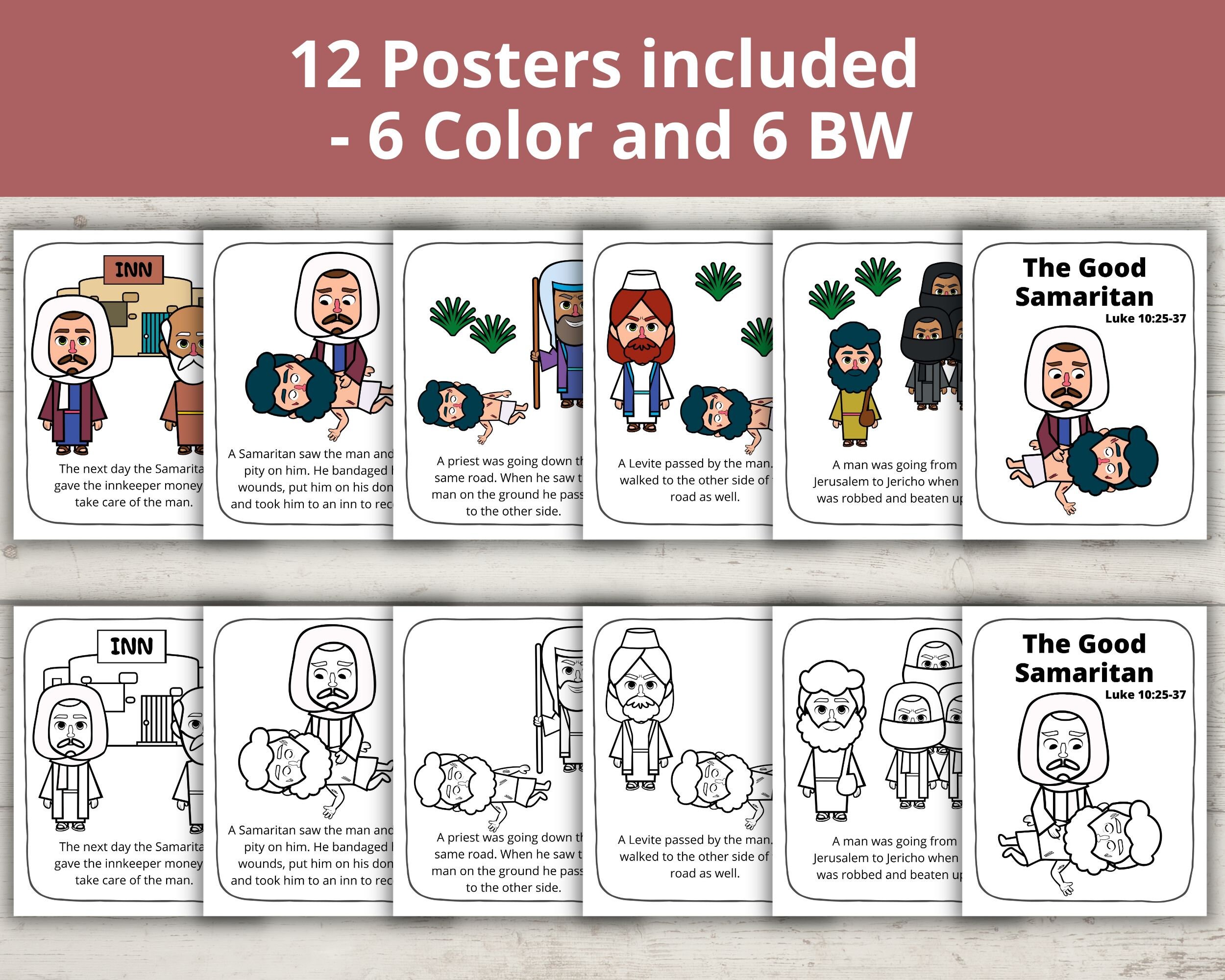 Good Samaritan Activity, Bible Story Poster, Bible Coloring Page for ...