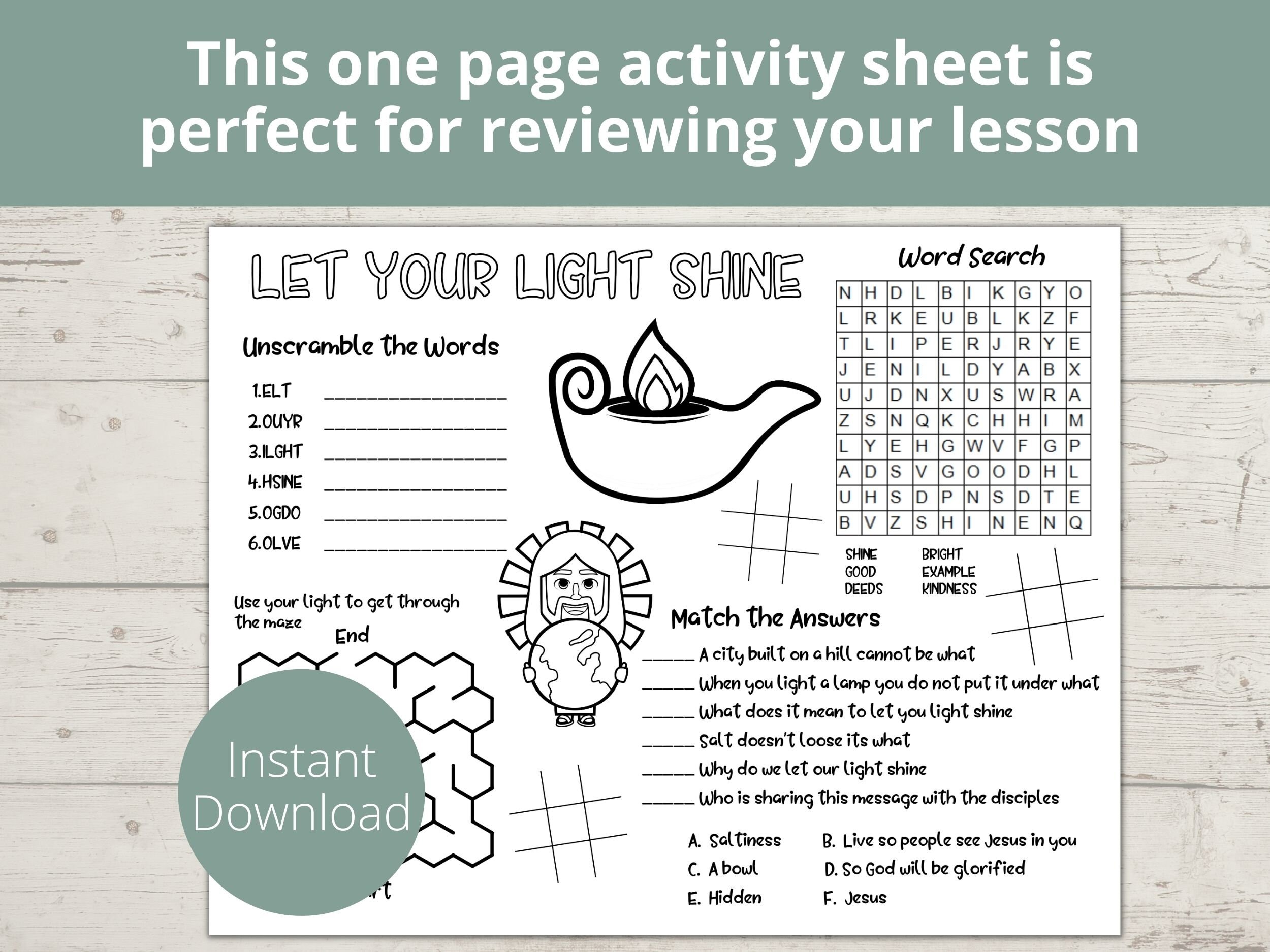 Let Your Light Shine, Bible Activity, Church Kids Activity, Sunday ...