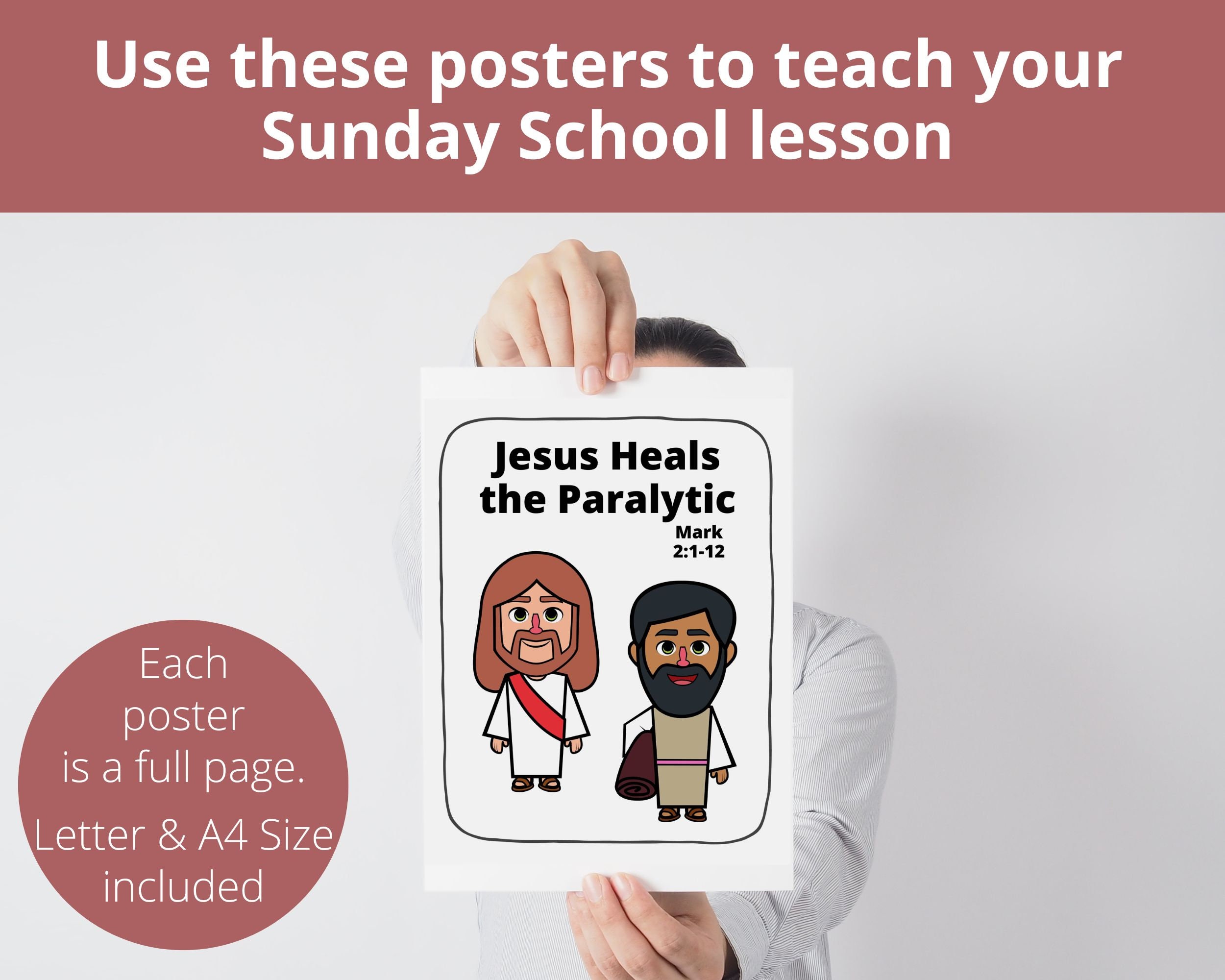 Jesus Heals Paralytic, Jesus Heals Paralyzed Man, Bible Story Poster ...