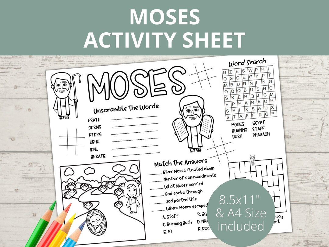 Moses Coloring, Bible Activity, Bible Placemat, Moses Craft, Baby Moses ...