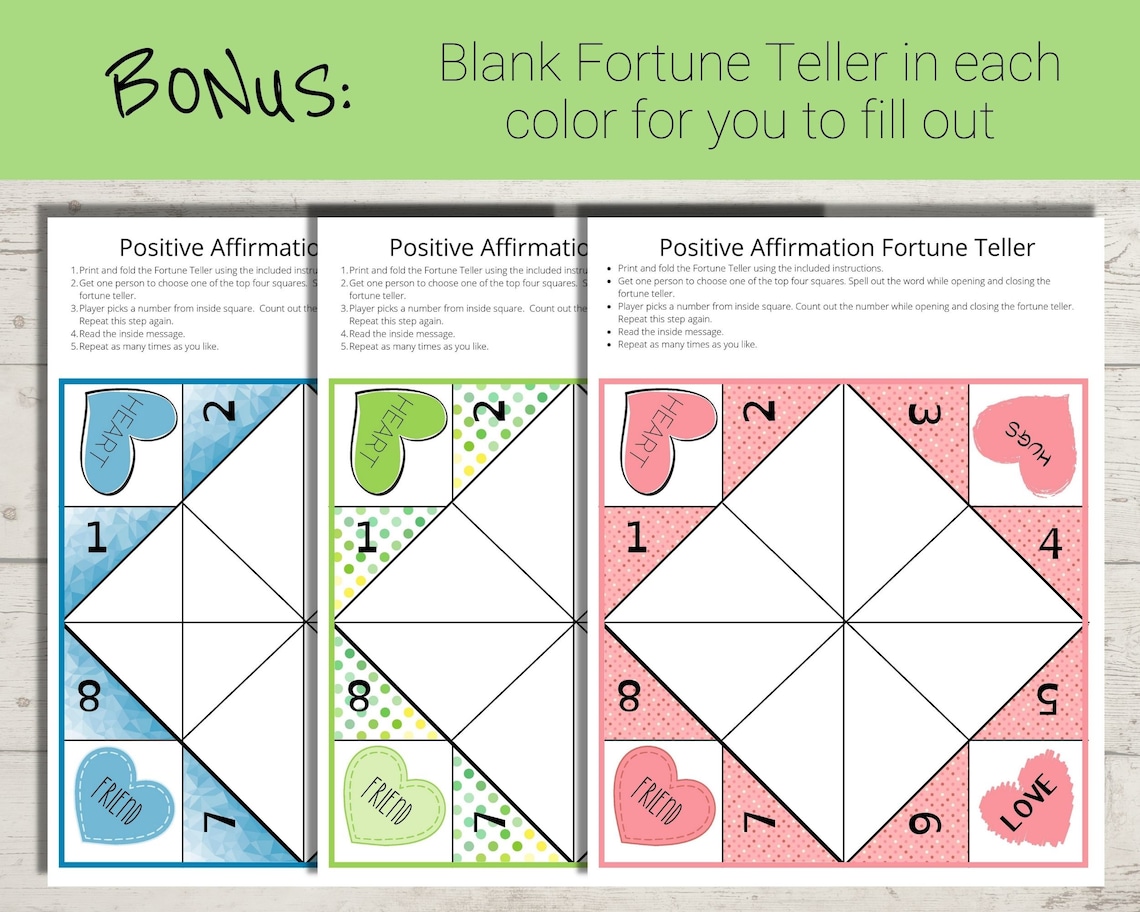 Positive Affirmation Fortune Teller Affirmation Cards Cootie - Etsy UK