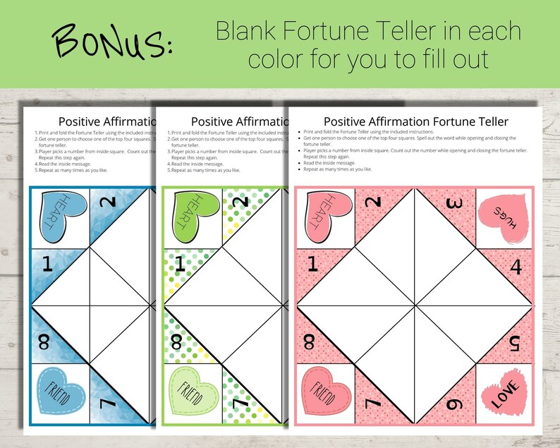 Positive Affirmation Fortune Teller Affirmation Cards Cootie - Etsy