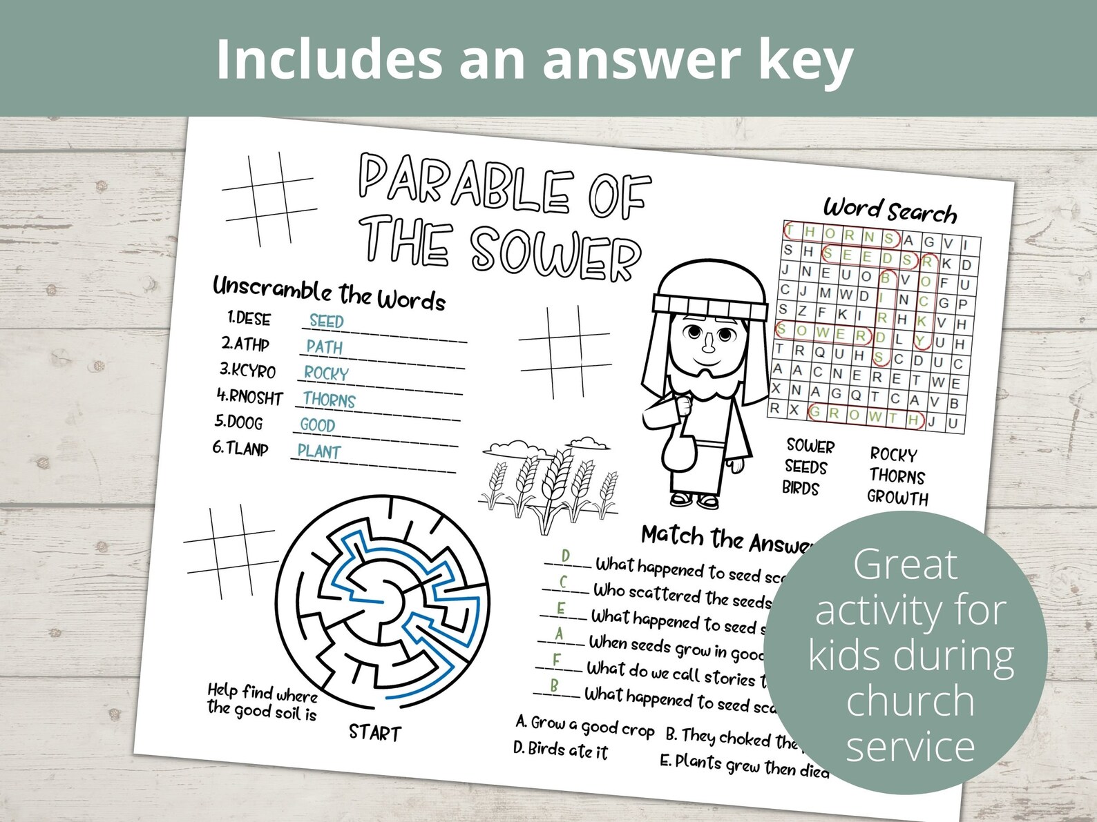 Parable of the Sower and the Seeds Printable, Bible Activity, Church ...