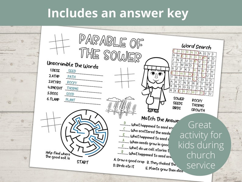 Parable of the Sower and the Seeds Printable, Bible Activity, Church ...