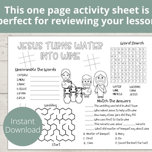 Jesus Turns Water Into Wine Craft, Church Kids Activity, Activity Pages ...