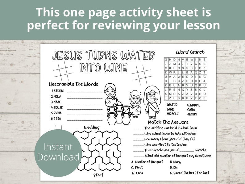 Jesus Turns Water Into Wine Craft, Church Kids Activity, Activity Pages ...