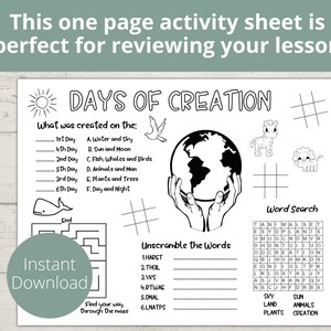 Days of Creation Activities, Creation Bible Printable, Bible Activity ...