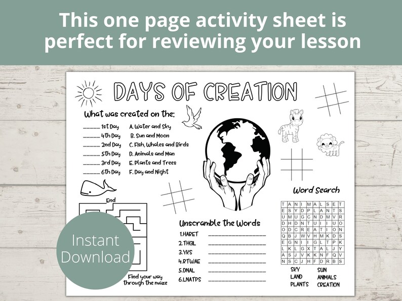 Days of Creation Activities, Creation Bible Printable, Bible Activity ...