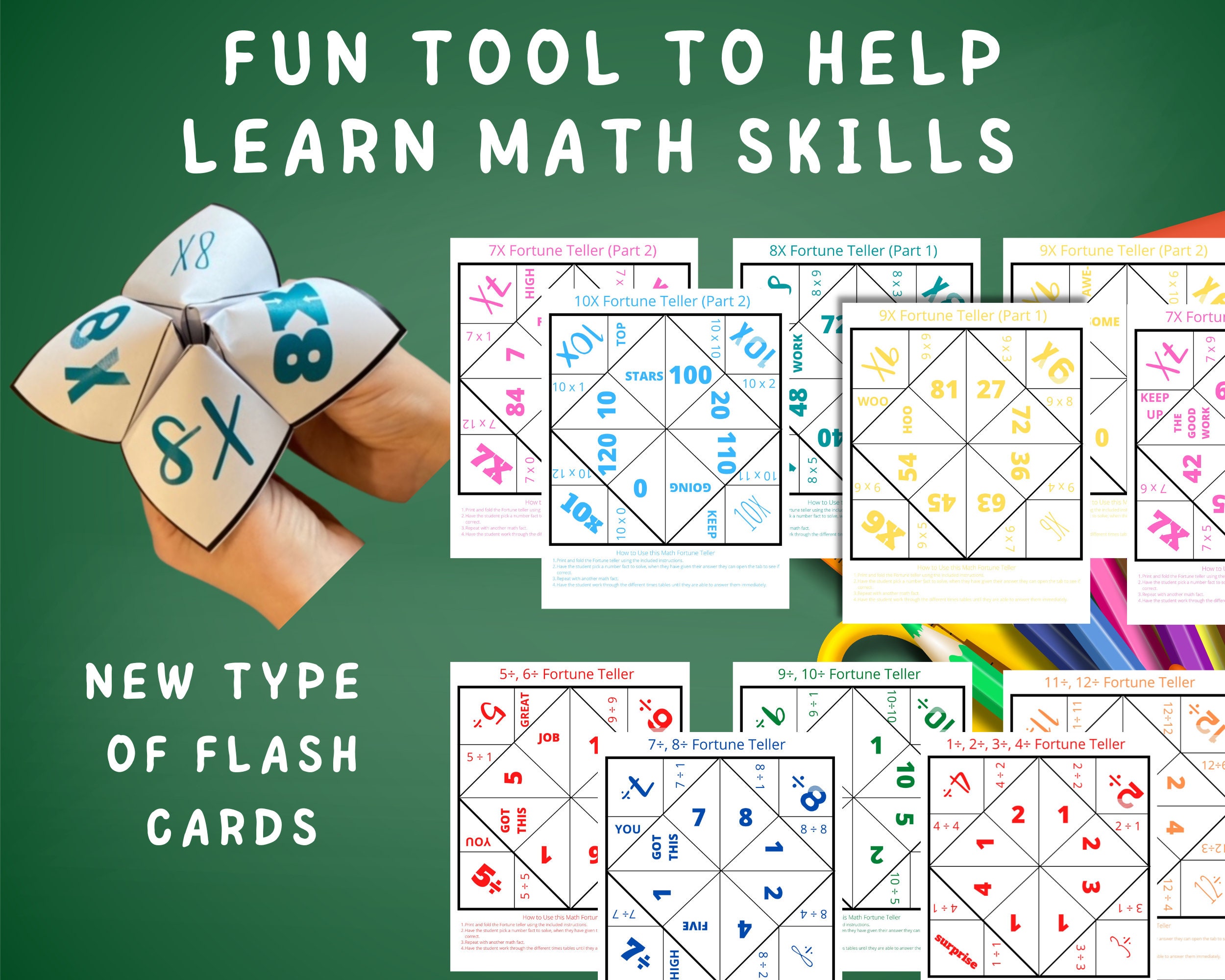Math Flash Cards, Math Fortune Teller, Times Table, Multiplication ...