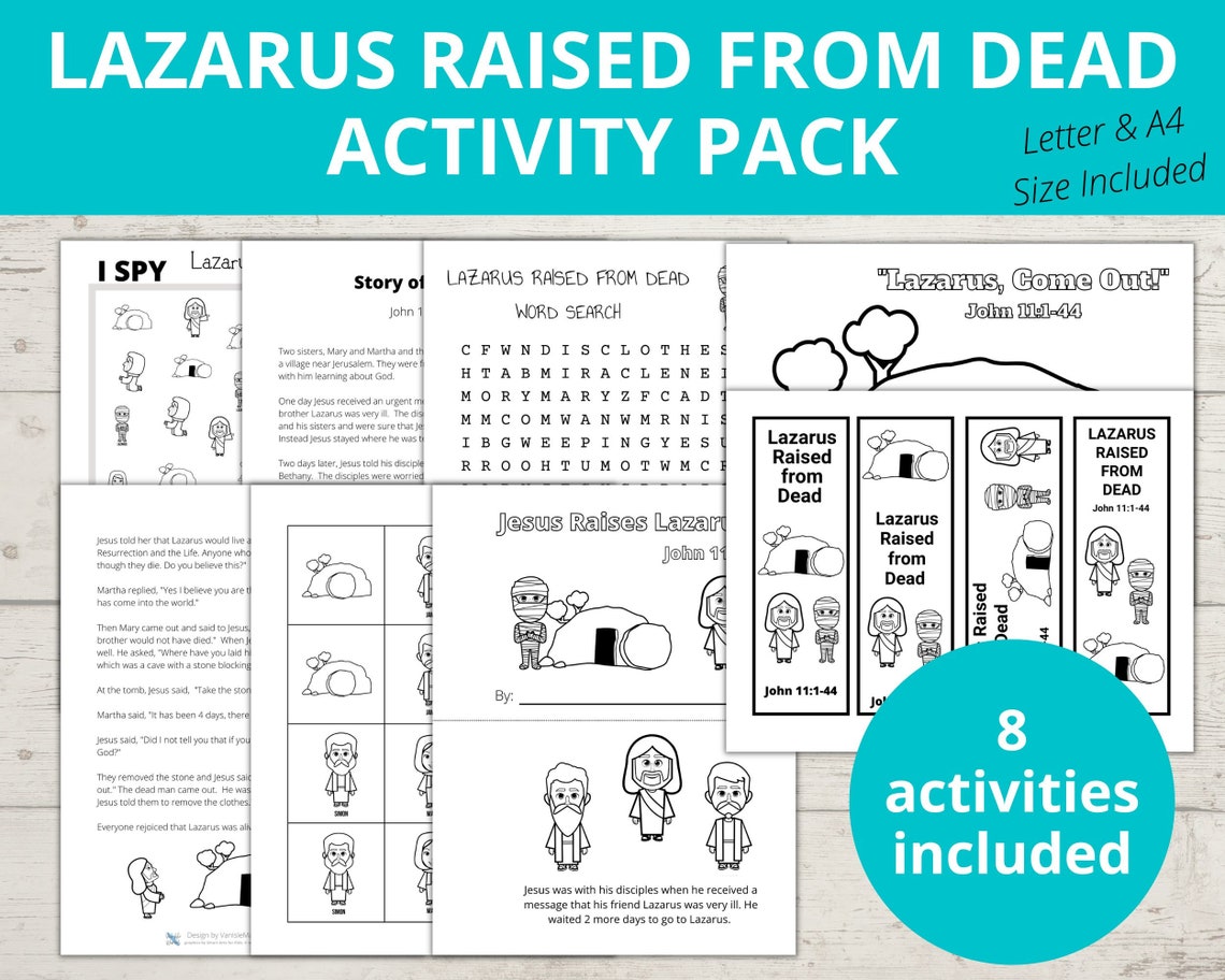 Jesus Raises Lazarus From the Dead Bible Story Activities - Etsy