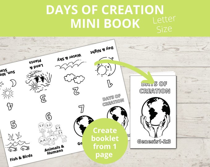 7 Days of Creation Mini Coloring Book, Flip Book, Bible Activity ...