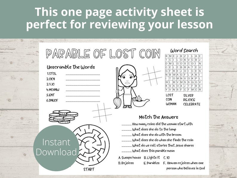 Parable of the Lost Coin, Parable of Jesus, Bible Activity, Church Kids ...
