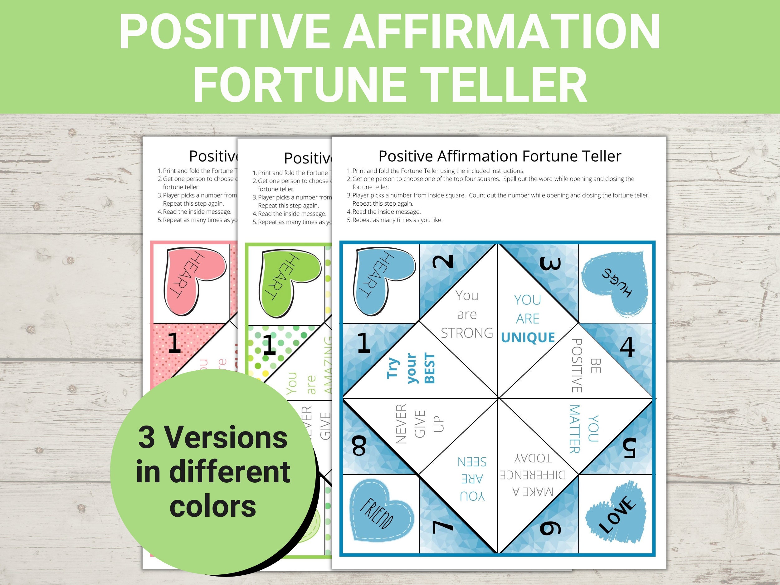 Positive Affirmation Fortune Teller, Affirmation Cards, Cootie Catcher ...