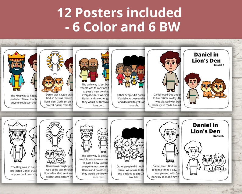Daniel in the Lions Den, Bible Story Posters, Bible Coloring Pages for ...