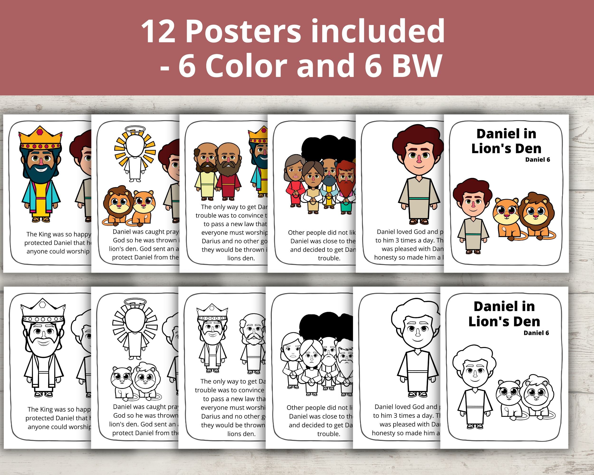 Daniel in the Lions Den, Bible Story Posters, Bible Coloring Pages for ...