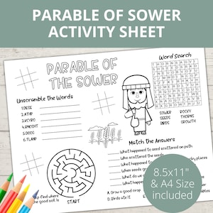 Parable of the Sower and the Seeds Printable, Bible Activity, Church ...