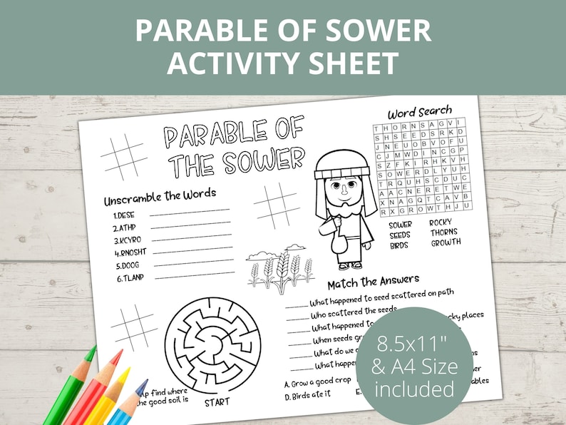 Parable of the Sower and the Seeds Printable, Bible Activity, Church ...