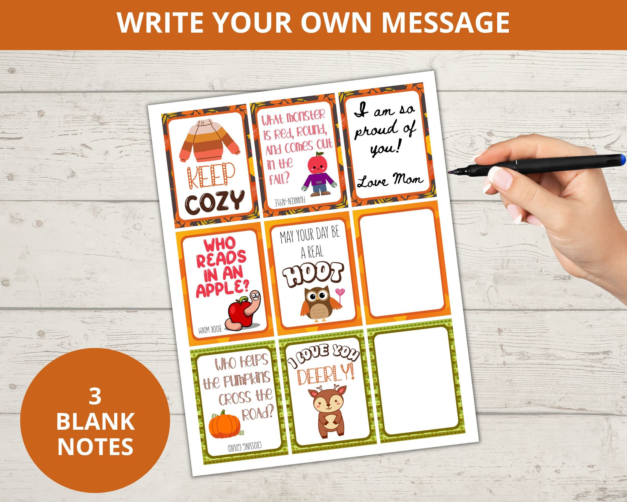 Fall Lunchbox Notes, Lunchbox Notes for Kids, Autumn Notes, Positive ...