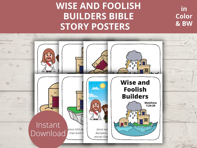 Wise and Foolish Builder, Bible Story Poster, Build Your House on the ...