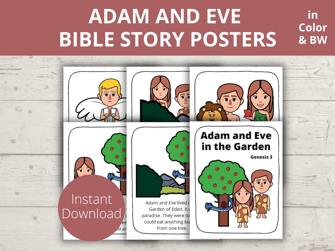 Adam and Eve Posters, Bible Coloring Pages for Kids, Bible Story Poster ...
