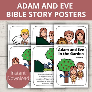 Adam and Eve Posters, Bible Coloring Pages for Kids, Bible Story Poster ...
