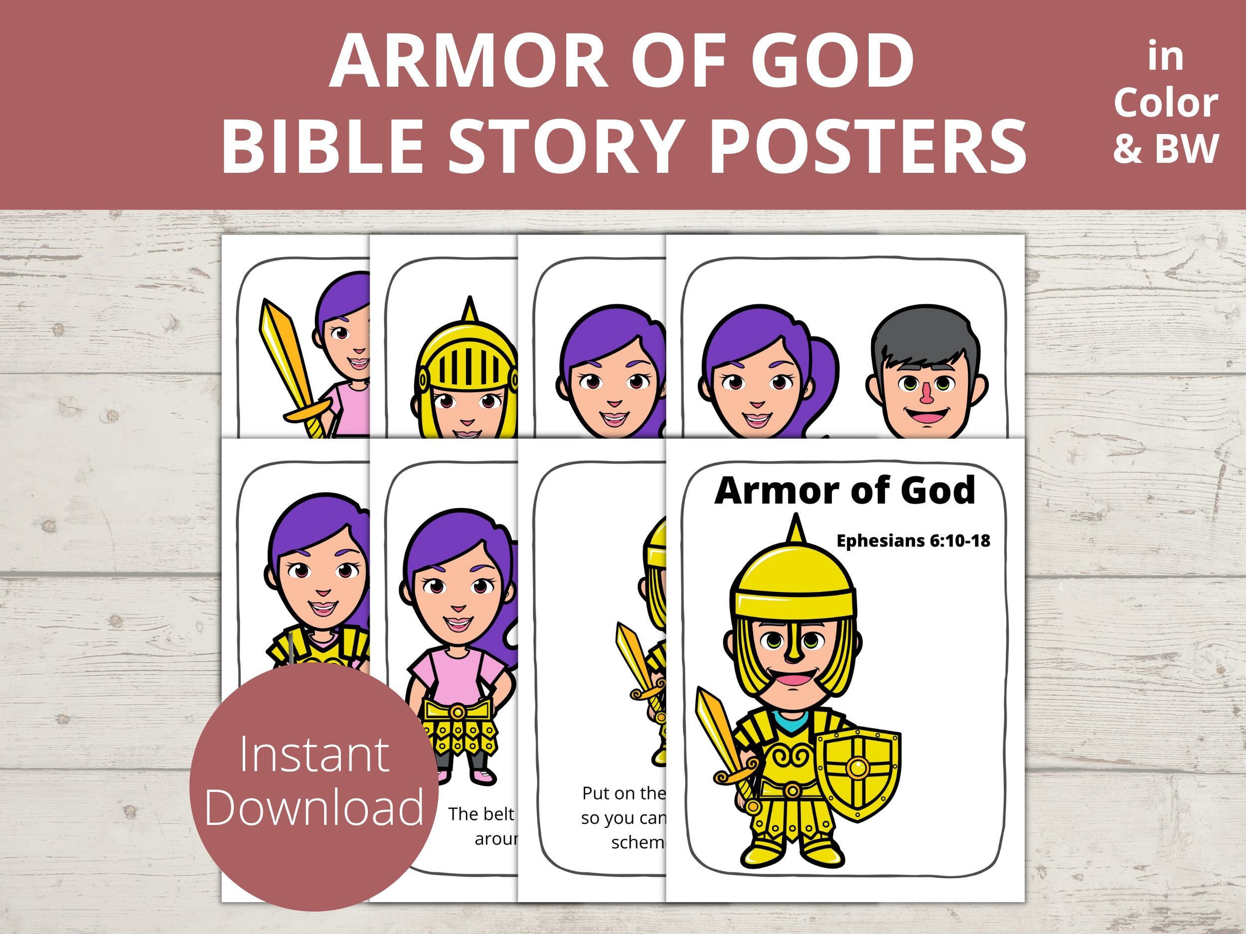 Armor of God Posters, Printable Bible Stories, Bible Coloring Pages for ...